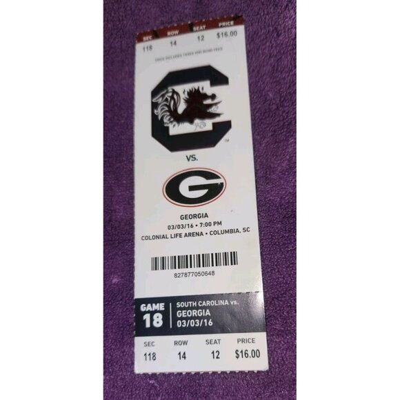 Other | 33216 South Carolina Basketball Game Stub Vs Georgia Bulldogs ...